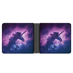 Unicorn Silhouette in a Purple Galaxy Nebula Cloud Soft PU Leather Bifold Wallet, Coin Purse Credit Pass Case, Durable Card-Holder Slim Billfold for Men Woman Money Storage