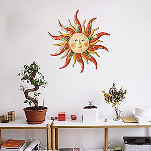 VOKPROOF Metal Sun Wall Art Decor - 17.3Inches Sun Face Garden Sculptures & Statues Wall Art for Indoor and Outdoor, Farmhouse, Patio, Garden Decoration