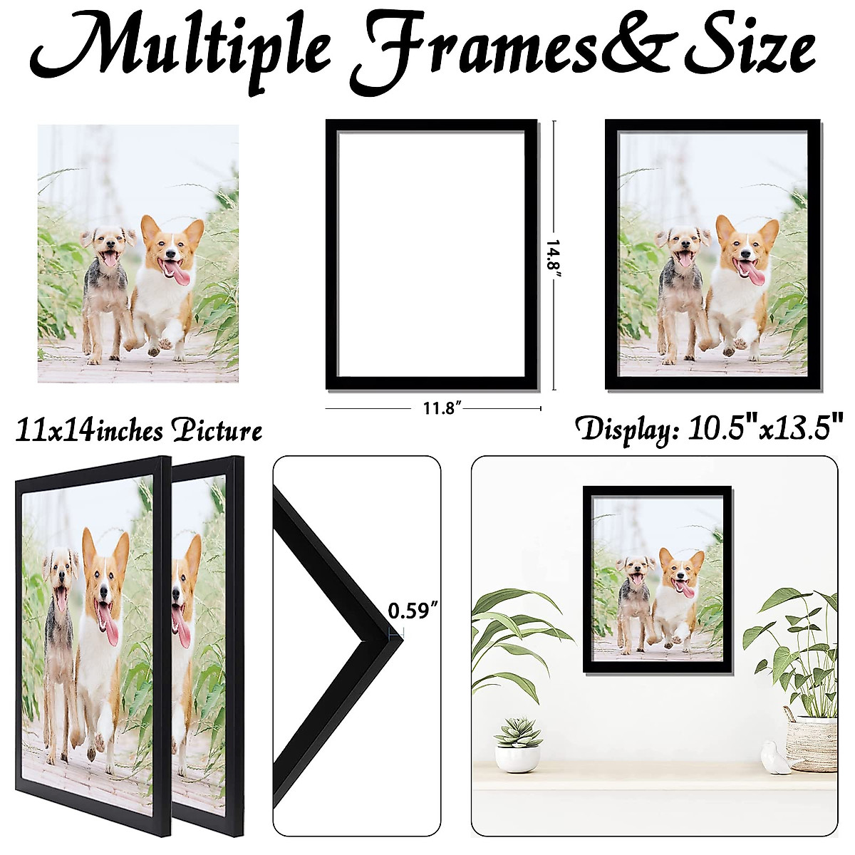 icariery 11x14 Picture Frame Set of 2, Black Photo Frames High Transparent Wall Gallery Desktop Horizontal Vertical for Canvas Collage Photo Poster Certificate 11 x 14 inches