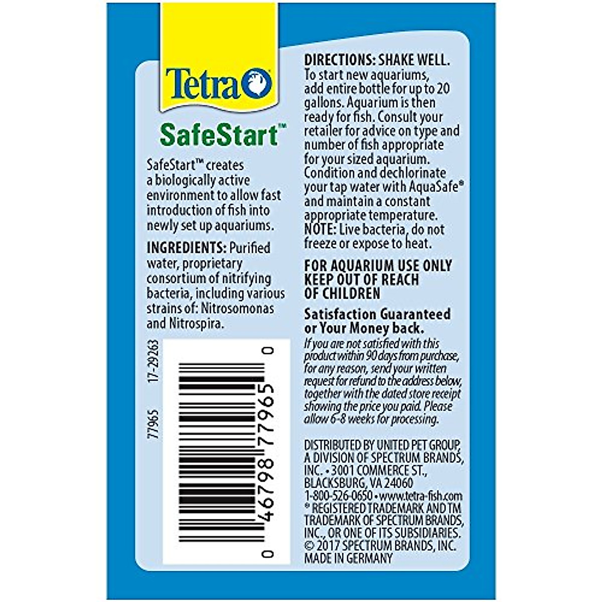 Tetra SafeStart, 3.38 Ounce, For Newly Set-Up Fish Aquariums