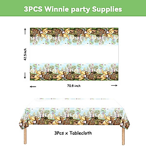 CORODER 3PCS Winnie Party Tablecloth Baby Shower Table Cover Party Supplies for Boys Girls Newborn Birthday Decorations