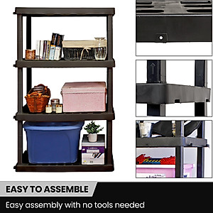 Oskar 4 Tier Plastic Shelf, Garage Shelving Unit, Rack and Storage Shelves - Ideal for Storage Shed, and Shelf Organizer - Perfect for Garage Storage and Shelving Solutions, Black