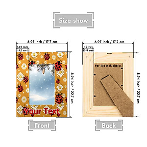 Herdesigns Ladybugs Daisy 4x6 Picture Frame Personalized Custom Text Name Red Ladybugs Wooden Picture Frame for Wall and Tabletop Display, Photo Picture Frame Customized Gift