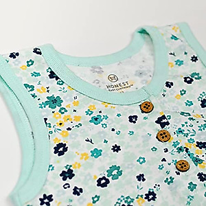 HonestBaby Multipack Short Romper Sets and Dresses 100% Organic Cotton for Infant Baby, Toddler Boys, Girls, Unisex (LEGACY), Dreamy Floral Aqua Blue, 3-6 Months