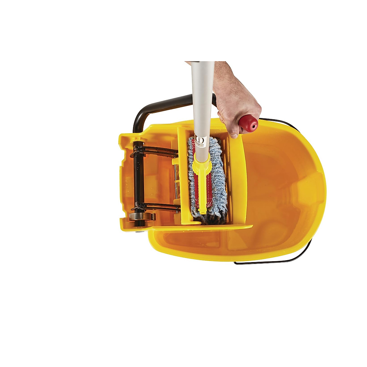 Rubbermaid Commercial Products, WaveBrake - Commercial Industrial Mop Bucket with Side-Press Wringer Combo on Wheels, 35 Quart, Yellow