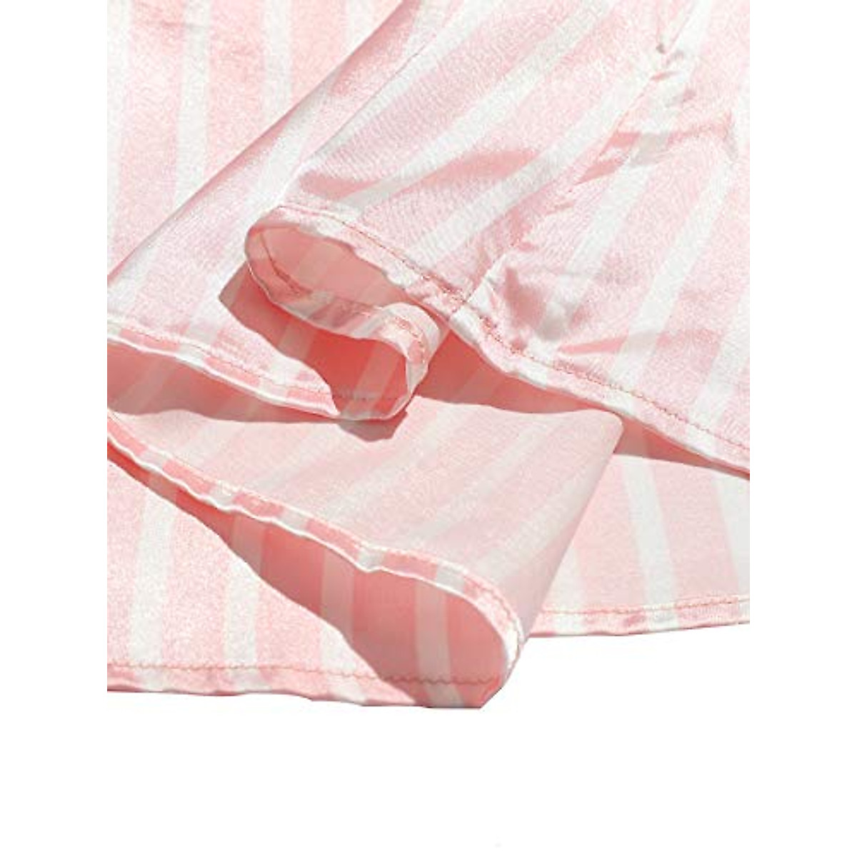 WDIRARA Women's Silk Satin Pajama Set 4 Pieces Sleepwear Loungewear Pj Sets Pink Striped L