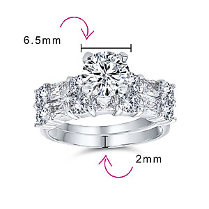 Personalized Traditional AAA CZ Baguettes Side Stones 2CT Square Round Brilliant Solitaire Anniversary Engagement Wedding Band Ring Set For Women .925 Sterling Silver Customizable