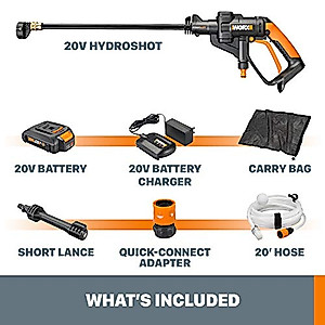 WORX WG629 Hydroshot 20V PowerShare 2.0 Ah 320 PSI Cordless Portable Power Cleaner