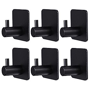 Prudiut 6 Pack Black Adhesive Hooks Heavy Duty Wall Hook Shower Hook Towel Hooks for Hanging Bathroom Bedroom Kitchen Door