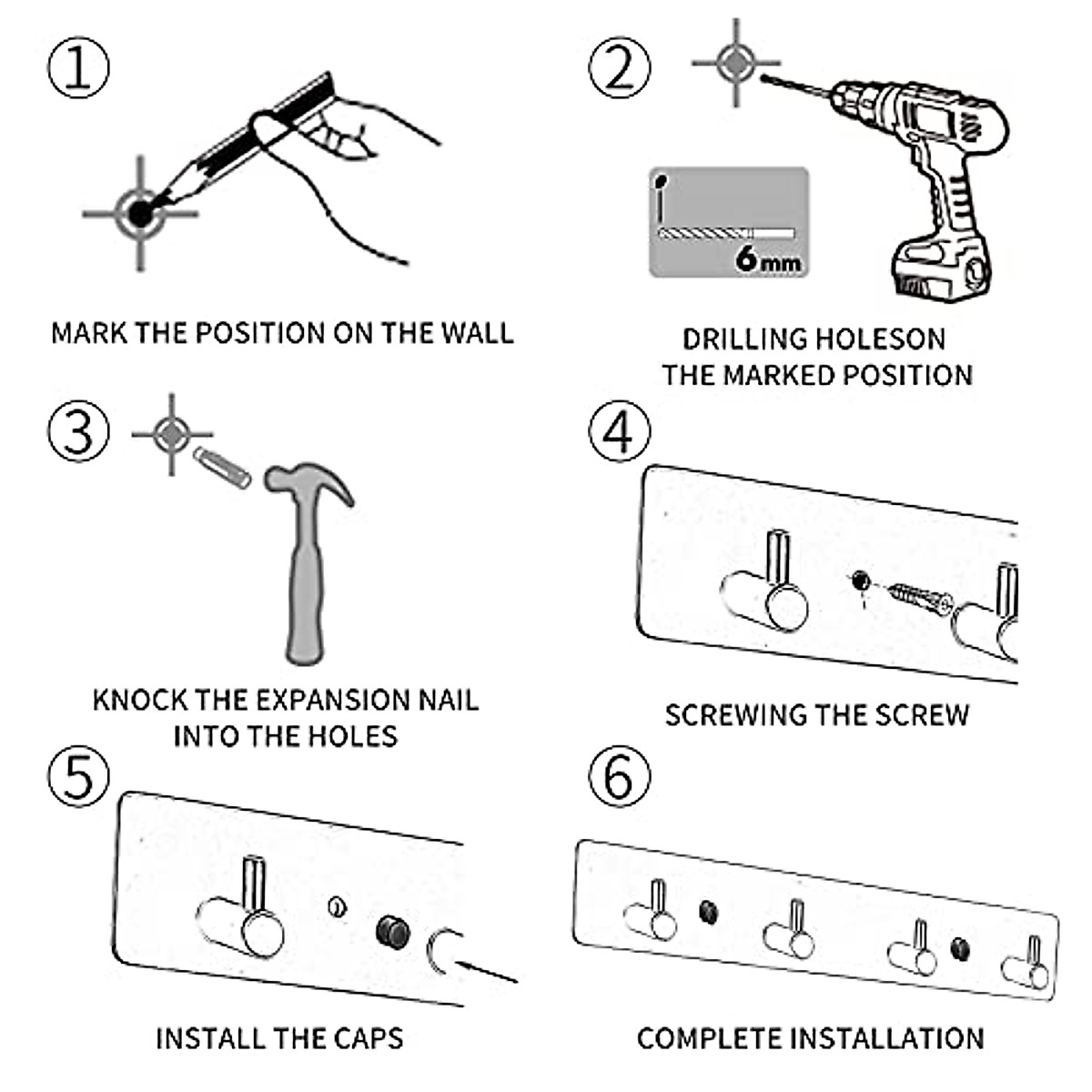 Black Coat Rack Wall Mounted - with 4 Hanging Hooks Stainless Steel Heavy Duty Modern Design Hanger Coat Hook Towel Hook, Bedroom Bathroom Kitchen Entryway Storage Wall Organizer for Hat Key Robes