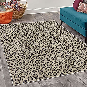 Lunarable Animal Print Decorative Rug, Leopard Skin Wildlife Safari Design Creative Contemporary Art, Quality Carpet for Bedroom Dorm and Living Room, 4' X 5' 5", Dark Eggshell