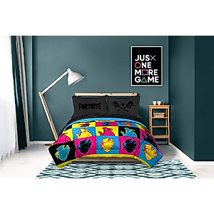 Jay Franco Fortnite Neon Warhol 4 Piece Twin Bed Set - Includes Comforter & Sheet Set - Bedding Features Llama, Peely, & Vertex - Super Soft Fade Resistant Microfiber (Official Fortnite Product)