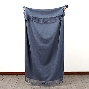 Junin Pride - Alpaca Wool Throw Blanket Woven Soft Warm Solid Color Design Peru 72" x 61" (Denim Blue)
