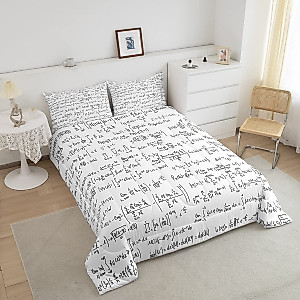 Feelyou Math Formula Duvet Set Mathematical Comforter Set for Kids Boys Girls Educational Bedding Set Science Comforter Black White 1 Comforter Set with 1 Pillowcase Twin Size Boys