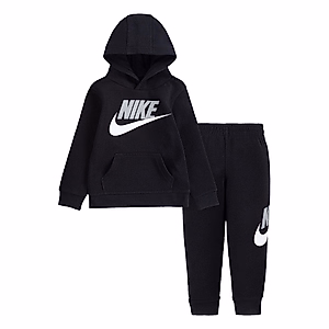Nike Boy's Club HBR Pullover Joggers Set (Little Kids) Black/Light Gray 6 Little Kid