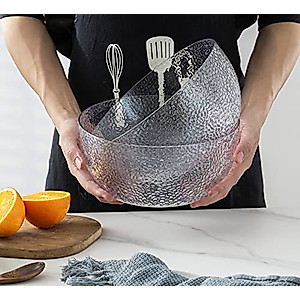 Qxbekmor Large Acrylic Salad Bowls 130 oz, Serving Bowls for Fruits, Popcorn, Chips, Dips, Condiments, Break-Resistant Set of 2, Clear Circular