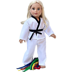 - Yin and Yang - Karate/Tae Kwon Do Outfit Includes Blouse, Pants and 5 Belts - Yellow, Green, Red, Blue and Black - Clothes Fits 18 Inch Doll (Doll Not Included)