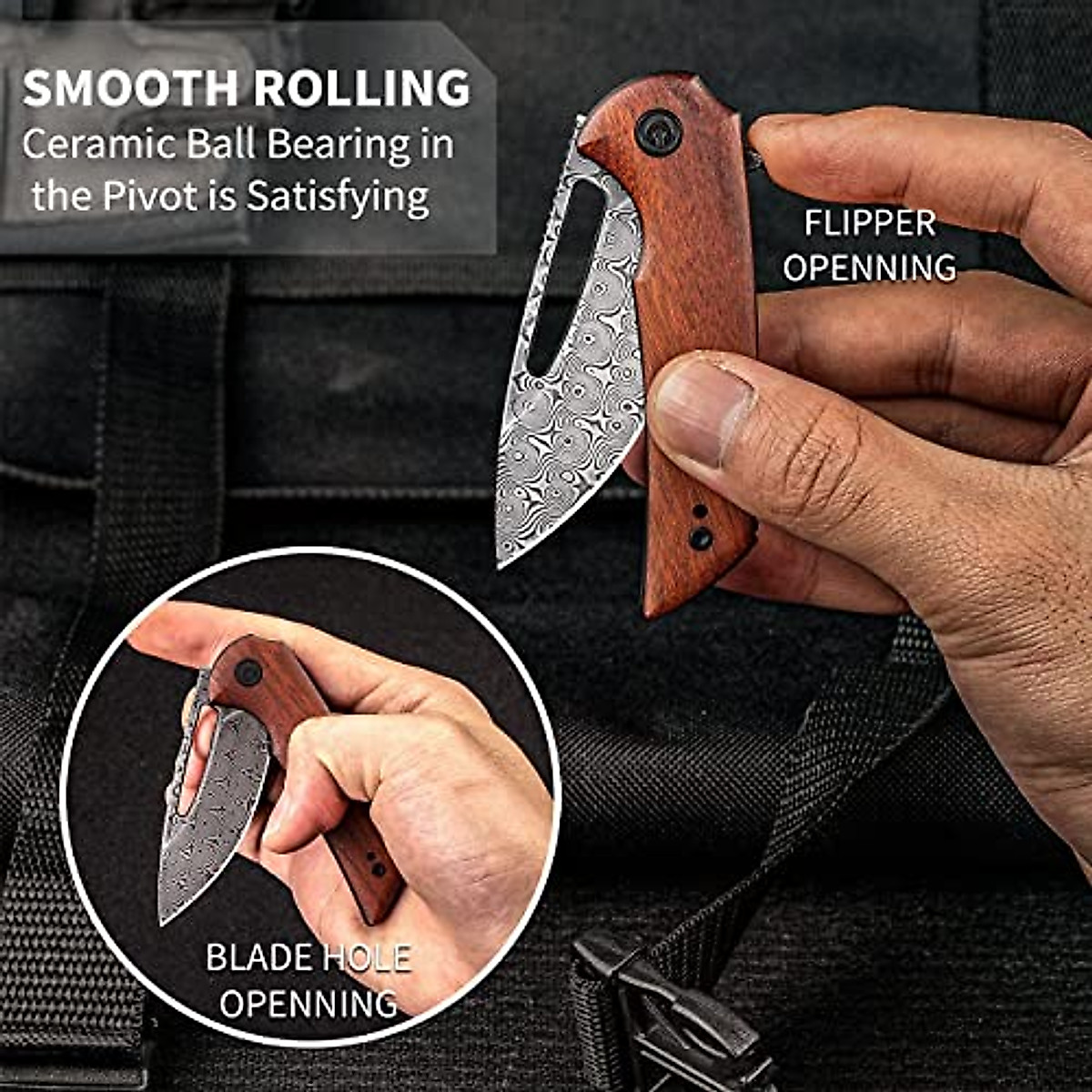 CIVIVI Odium Damascus Blade Bundled Button Lock Cogent, Great EDC Knife Companion