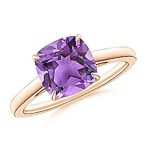 Carillon 925 Sterling Silver Cushion Cut 7 MM Amethyst Gemstone February Birthstone Solitaire Women Wedding Ring Jewelry (Rose Plated, 12)