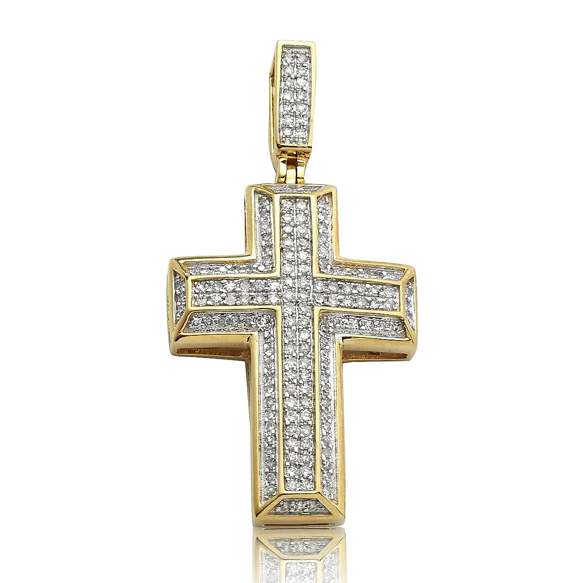 LoveBling 10K Yellow Gold 0.35 Carats (ctw) Diamond Cross Pendant (1.33" x 0.70")