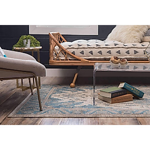 Unique Loom Salzburg Collection Classic Traditional Design Oriental Inspired Border Area Rug, 8 ft x 10 ft, Beige/Blue