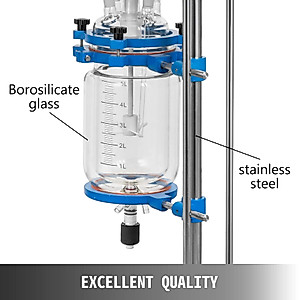 VEVOR Jacketed Reactor 5L Laboratory Glass Reactor, Jacketed Glass Reactor, Chemical Reaction Vessel, Lab Jacketed Reactor, Reaction Vessel Chemistry, with Digital Display, for Reaction Distillation