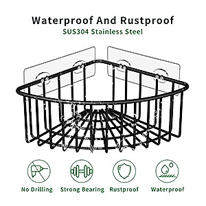 Corner Shower Caddy, Adhesive Stainless Steel Corner Shower Organizer, 2-Tier Bathroom Shower Shelves Deep Basket No Drilling for Toilet, Bathroom and Kitchen, Black