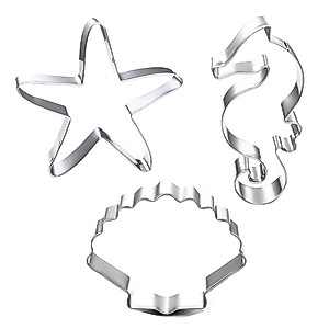 Winrase® Set of 3 DIY Stainless Steel Starfish Hippocampus Shell Shape Cookie Cutter Fondant Cutter