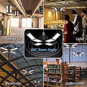 Flohans Garage Light, 150W Deformable Garage LED Light with 8 Adjustable Panels, 15000LM 6500K E26/27 Super Bright Garage Light Bulb, Garage Ceiling Lights for Workshop Attic Barn…