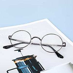 Pro Acme Non Prescription Clear Lens Glasses Retro Small Round Metal Frame (Gunmetal)