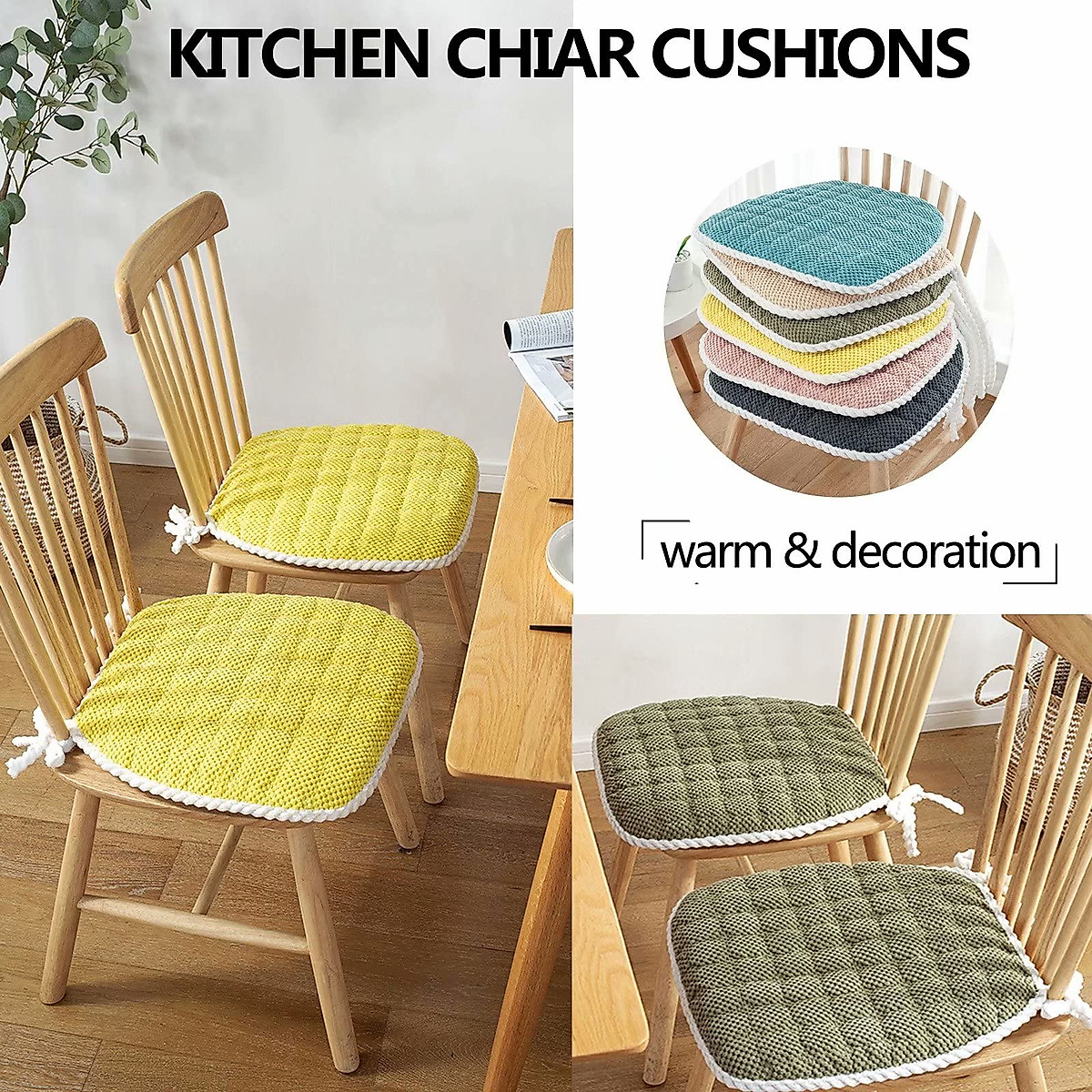 Kitchen Chair Cushions Set of 6 U Shape, 6 Seat Cushions for Dining Room Chairs, Chair Pads for Dining Chairs Washable Detachable, Non Slip Chair Pads with Ties Beige