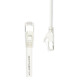 Amazon Basics RJ45 Cat 7 Ethernet Patch Cable, Flat, 600MHz, Snagless, Includes 15 Nails, 30 Foot, White