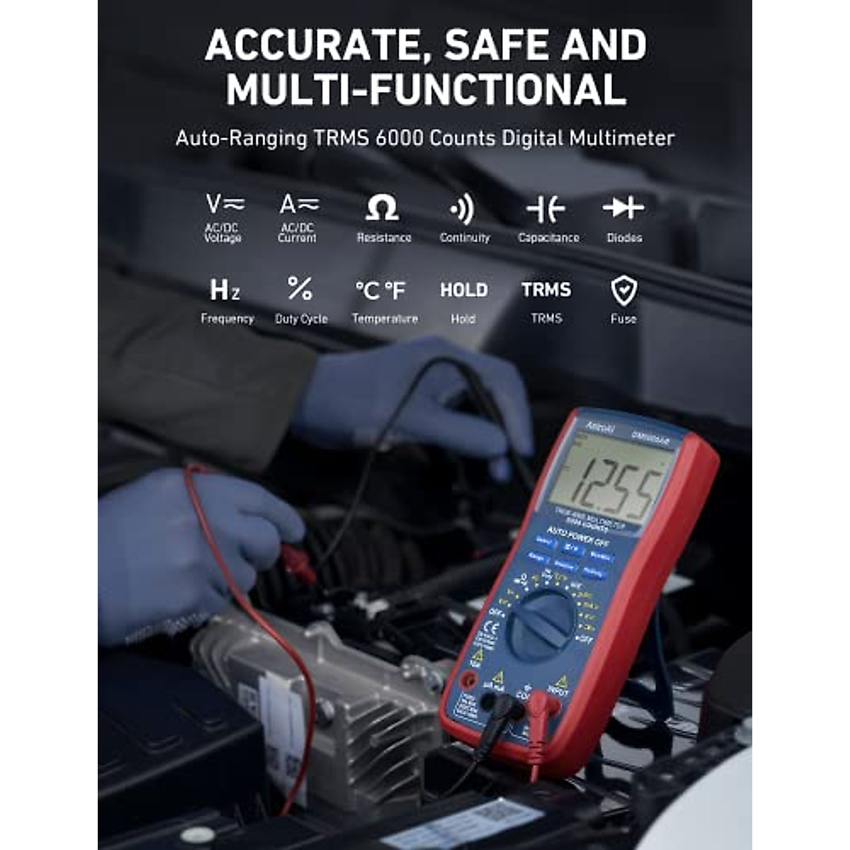 AstroAI Digital Multimeter and Analyzer TRMS 6000 Counts Volt Meter Ohmmeter Auto-Ranging Tester; Accurately Measures Voltage Current Resistance Diodes Continuity Duty-Cycle Capacitance Temperature