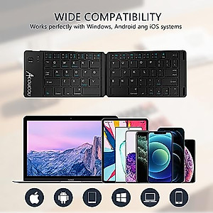 Acoucou Foldable Keyboard and Mouse Combo, Wireless Keyboard and Mouse Set, Portable Travel Keyboard for Tablet Smartphone Laptop, Compatible with Mac/iOS Windows Android System-3 Bluetooth Channels