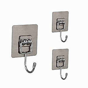 zcvirvae Large Adhesive Hooks 11Ib,Waterproof Anti Rust Wall Hook for Hanging Heavy Duty,Stainless Steel Towel and Coat Hook for use in The Interior Kitchen, Bathroom, Home and Office, 6Pack (Golden)