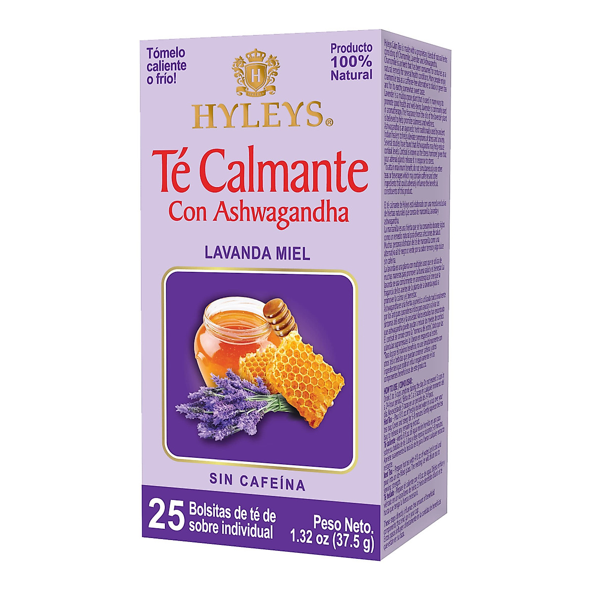 Hyleys Calm Tea with Ashwagandha - Lavender & Honey Flavor - Caffeine-Free, 100% Natural Herbal Tea - 25 Tea Bags
