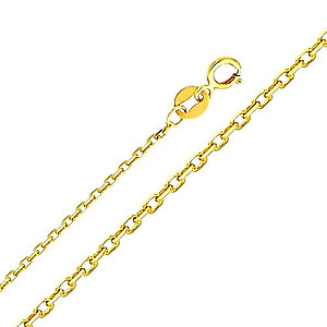 The World Jewelry Center 14k REAL Yellow Gold Cornicello Italian Horn Pendant with 0.9mm Cable Chain Necklace - 16"