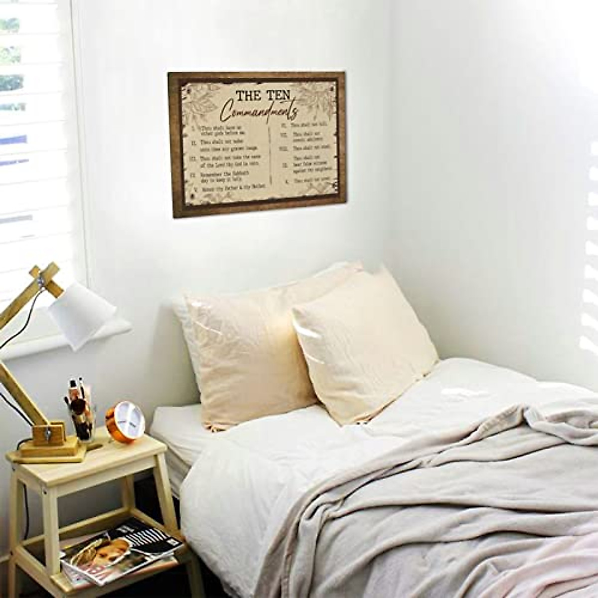 GRYTAPA The Ten Commandments Vintage 10 Commandments Wall Art Decor Bible Verse God Inspirational Quotes Canvas Print Artworks Christian Decor Framed for Church Living Room Bedroom 16"X12"