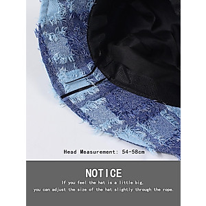 Verdusa Women's Plaid Print Raw Trim Denim Bucket Hats Outdoor Fishing Caps Blue one-Size
