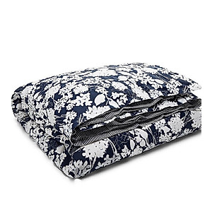 Lauren Ralph Lauren Navy Blue Floral Reese Full Queen 3 pc Duvet Cover Set Shams Grey White