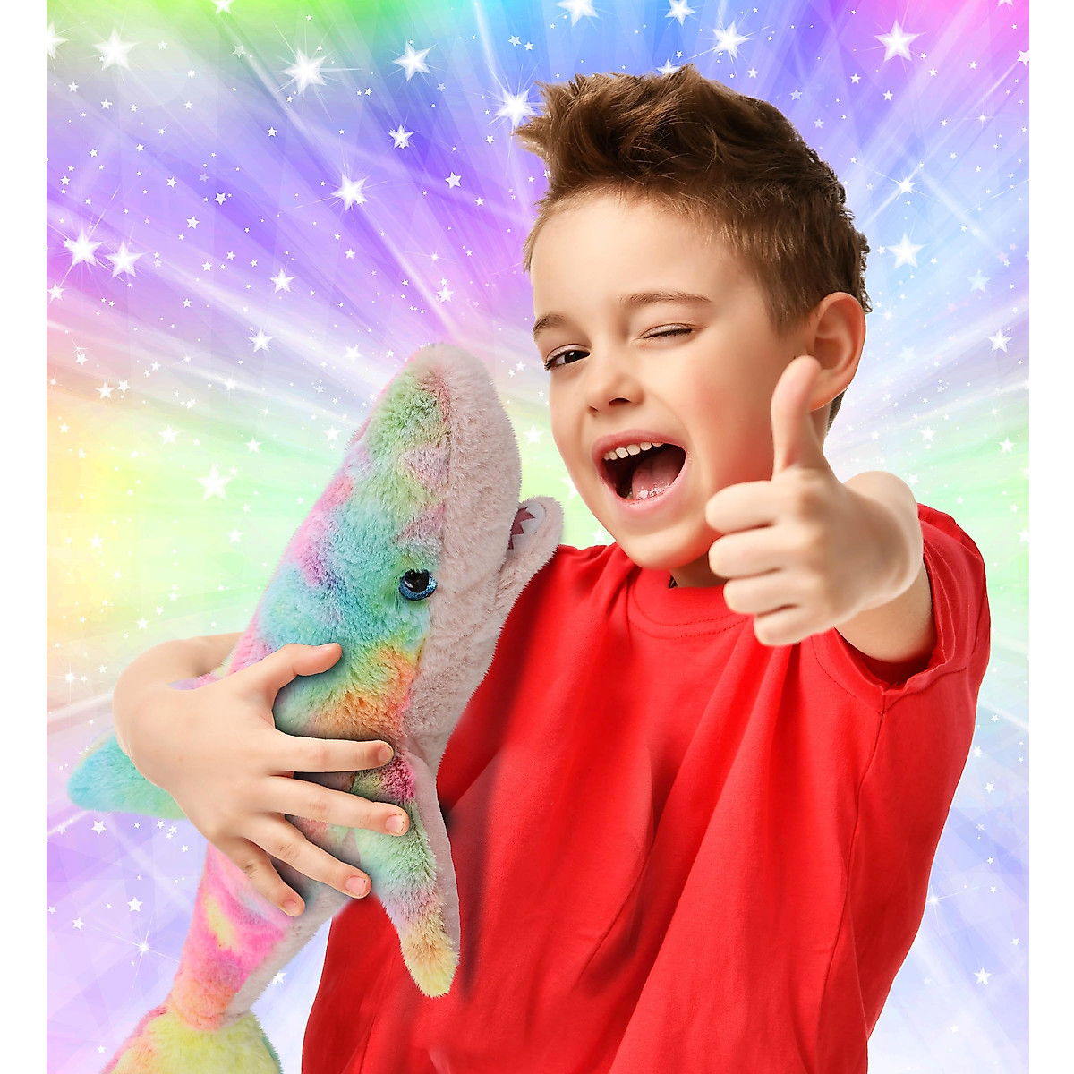 DolliBu Plush Shark Stuffed Toys - Soft Huggable Rainbow Plush Kit, Adorable Sea Animal Plush Toys, Cute Ocean Life Cuddle Gifts Toys for Kids and Adults - 2 Pack