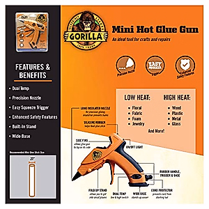 Gorilla Dual Temp Mini Hot Glue Gun, (Pack of 1)
