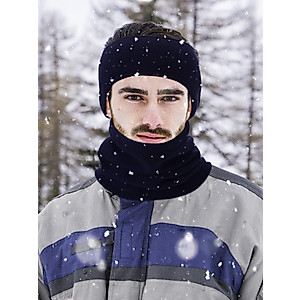 9 Pcs Unisex Winter Accessory Set Include Fleece Ear Warmers Headband Earmuff Winter Neck Gaiter Touchscreen Knit Gloves(Black, Navy Blue, Grey)