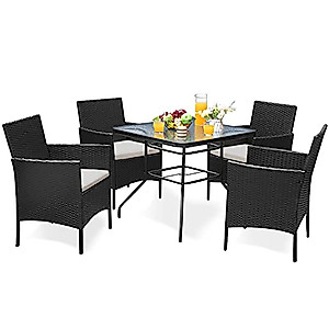 Flamaker Outdoor Furniture 5 Pieces Patio Furniture Set Patio Dining Set Patio Chairs and Table with Umbrella Hole (Grey)