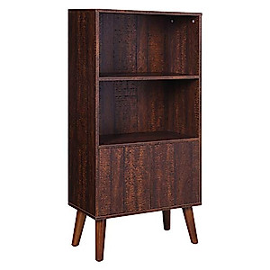 VASAGLE, Walnut Bookcase, 3-Tier Retro Bookshelf with Doors, Storage Cabinet for Books, Photos, Decorations in Living Room, Office, Study, Mid-Century Style, ULBC09BY