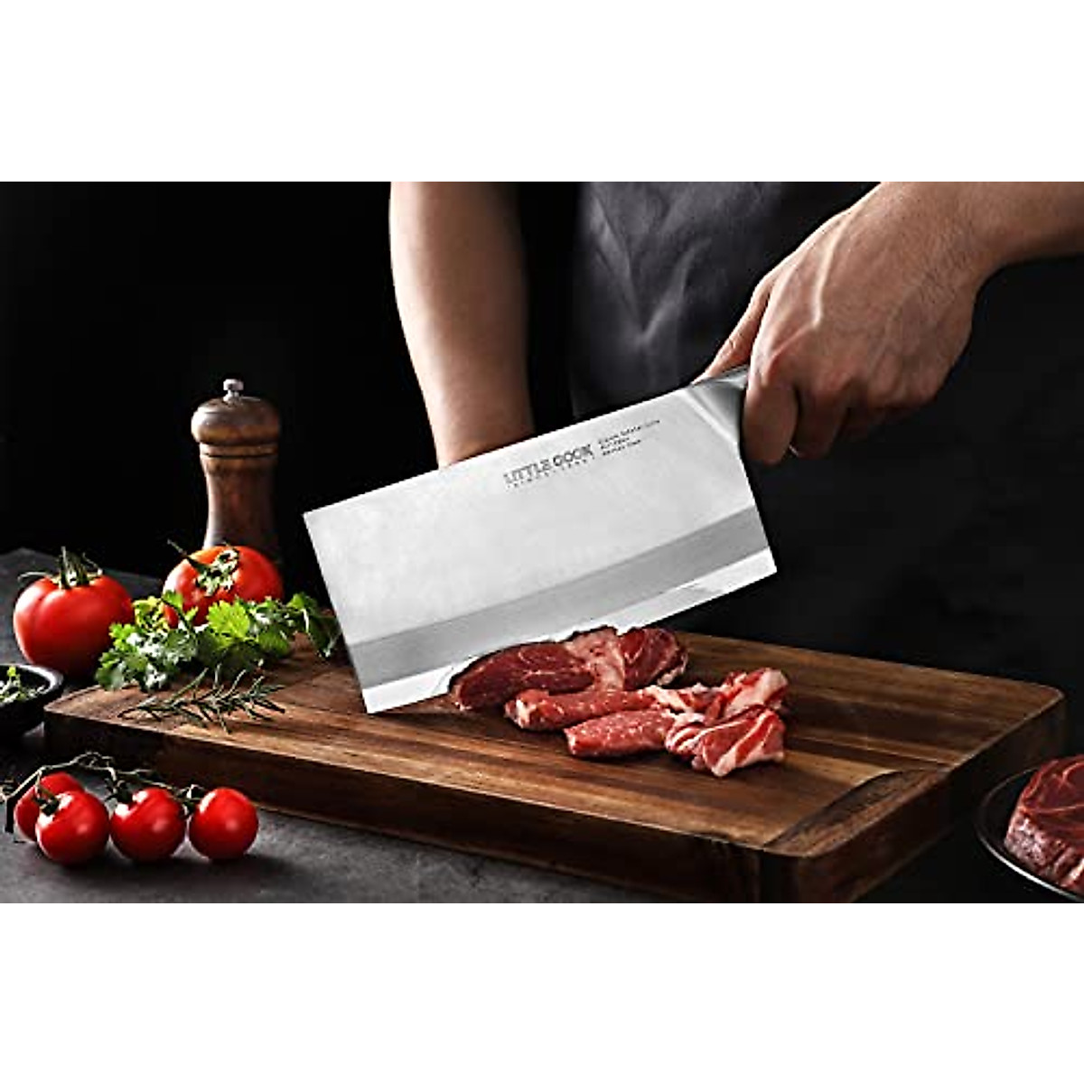 Meat cleaver, Little Cook 8 inch cleaver knife, Stainless steel butcher knife, Vegetable knife for Home Kitchen and Restaurant