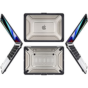 Batianda Protective Case for MacBook Pro 13 inch M2 Chip 2022 2021 2020 Release A2338 M1 A2289 A2251 Model,Heavy Duty Honeycomb Hard Shell with TPU Bumper and Fold Kickstand & Keyboard Cover, Black