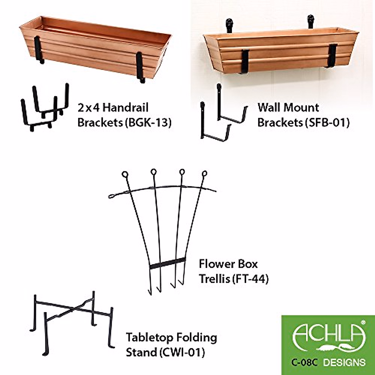 Achla Designs Copper PlatedWindow Flower Box Planter-Small (22" L x 6" W x 5" H)