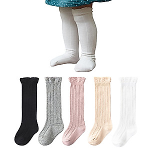 Girls Socks Baby Adorable Unisex Uniform Knee High Tube Stockings for Toddler Boy Sport Long Cotton Socks 5 Pack Coloful A 0-12 Months