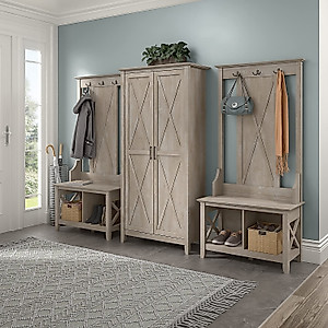 Bush Furniture Key West Tall Storage Cabinet with Doors in Washed Gray